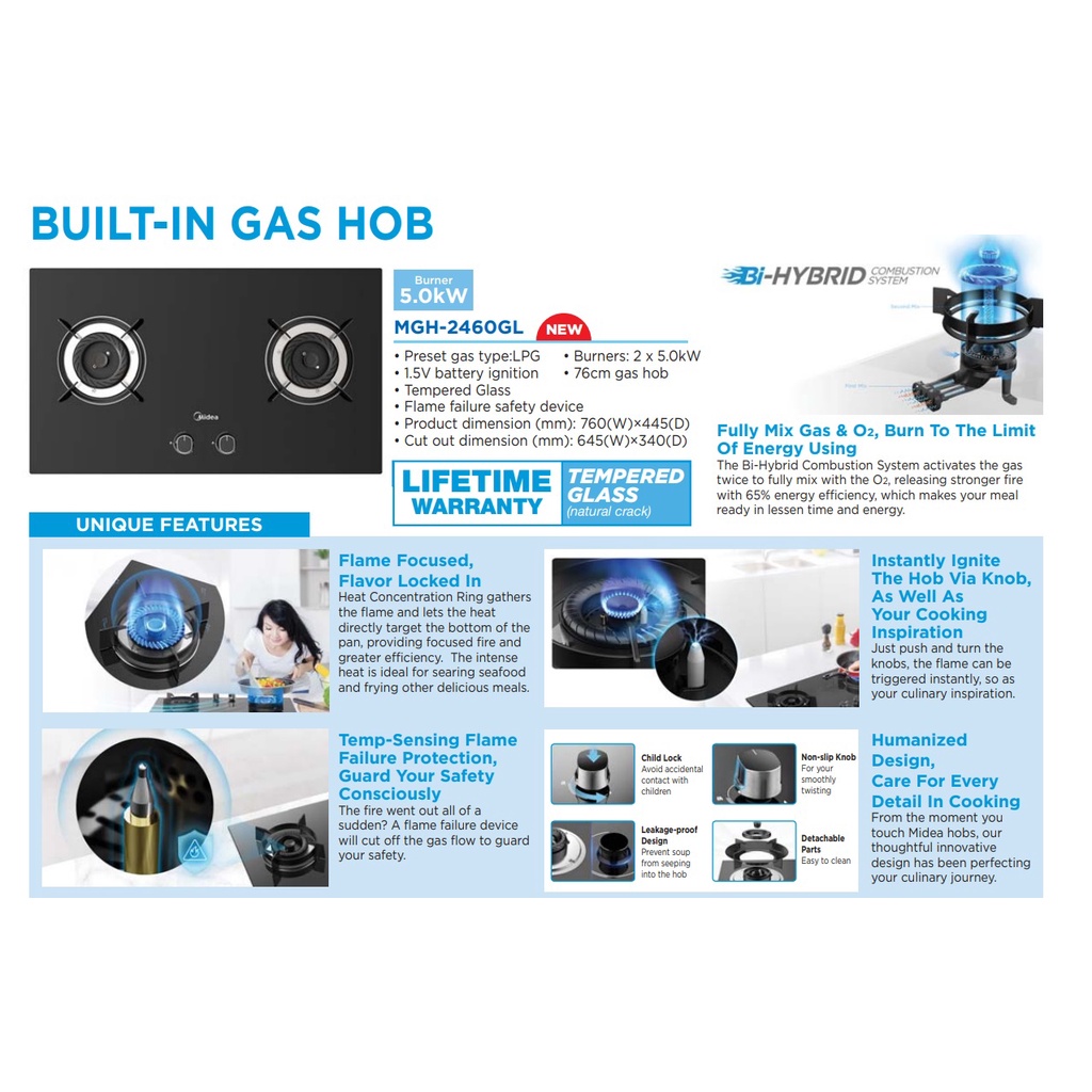 Midea Built-in Gas Hob with 5.8kW Burners - MGH-4360GL